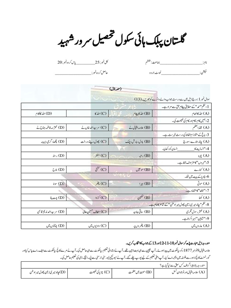 6th Class Urdu | PDF