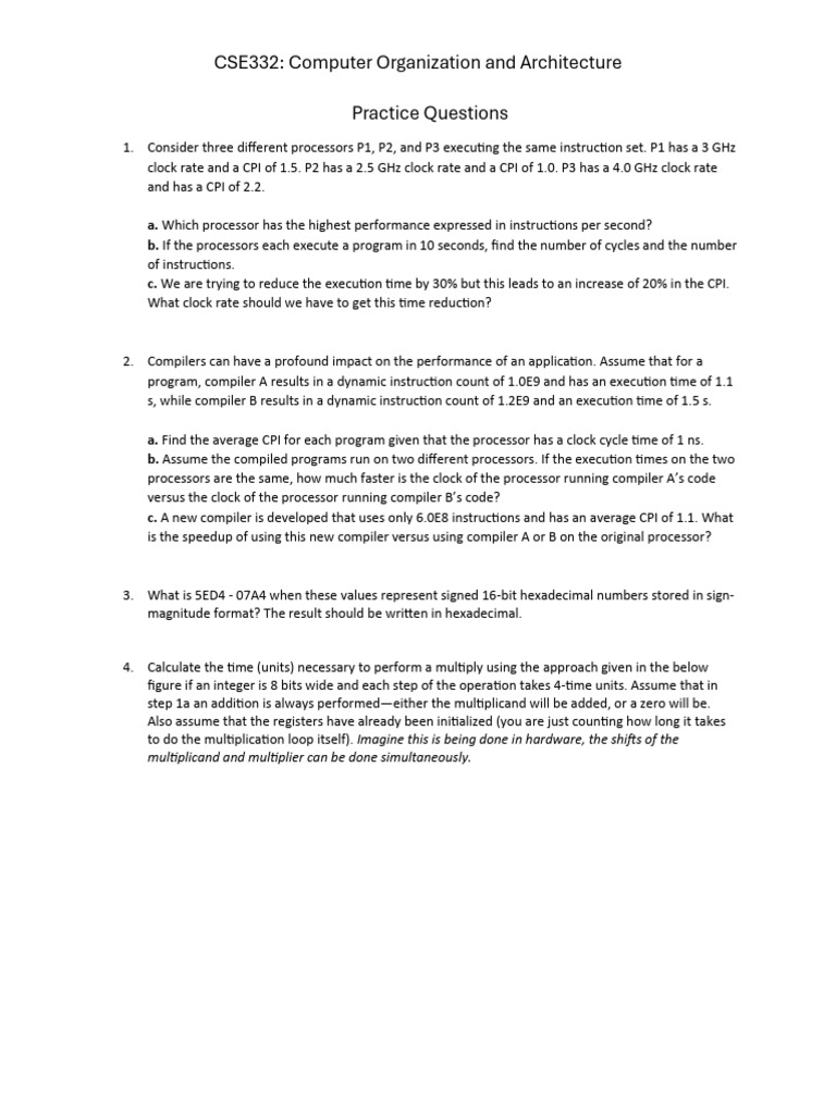 CSE332 Practice Questions Mid Summer2024 | PDF | Multiplication | Theoretical Computer Science