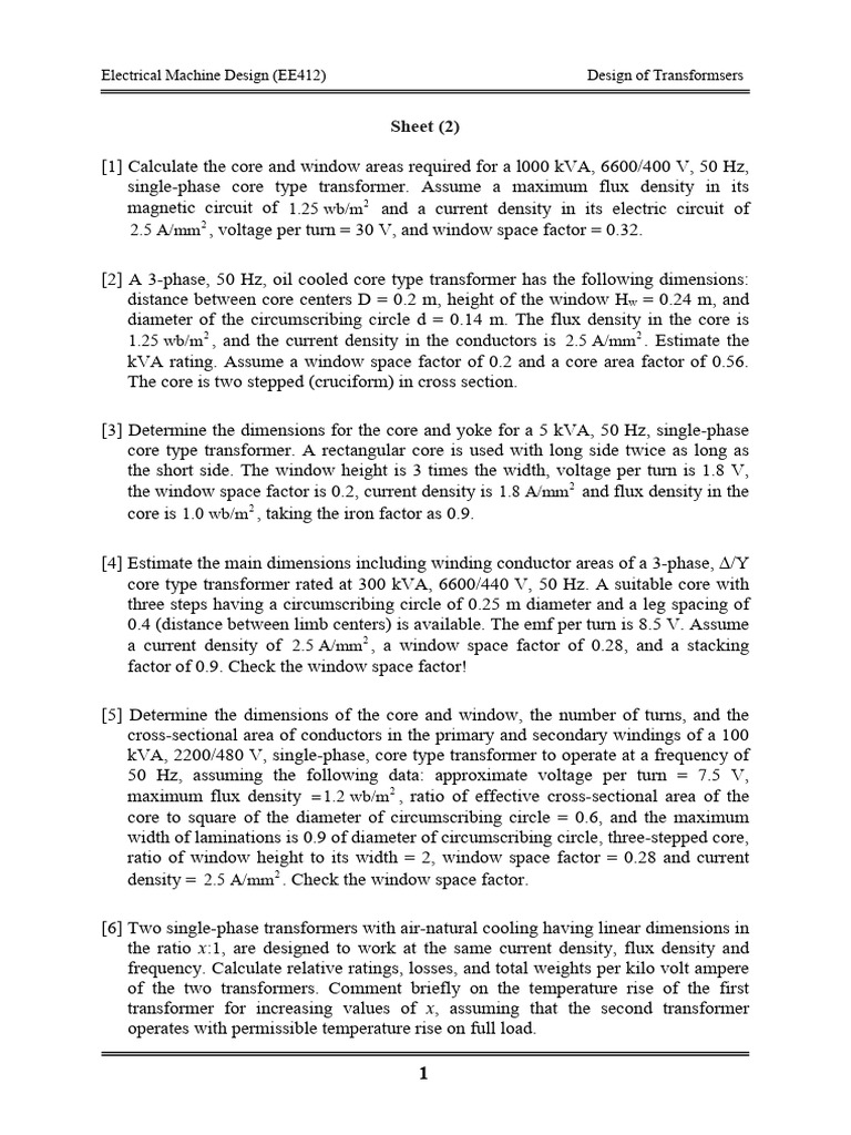 Transformer-Sheet 2 | PDF | Transformer | Materials Science