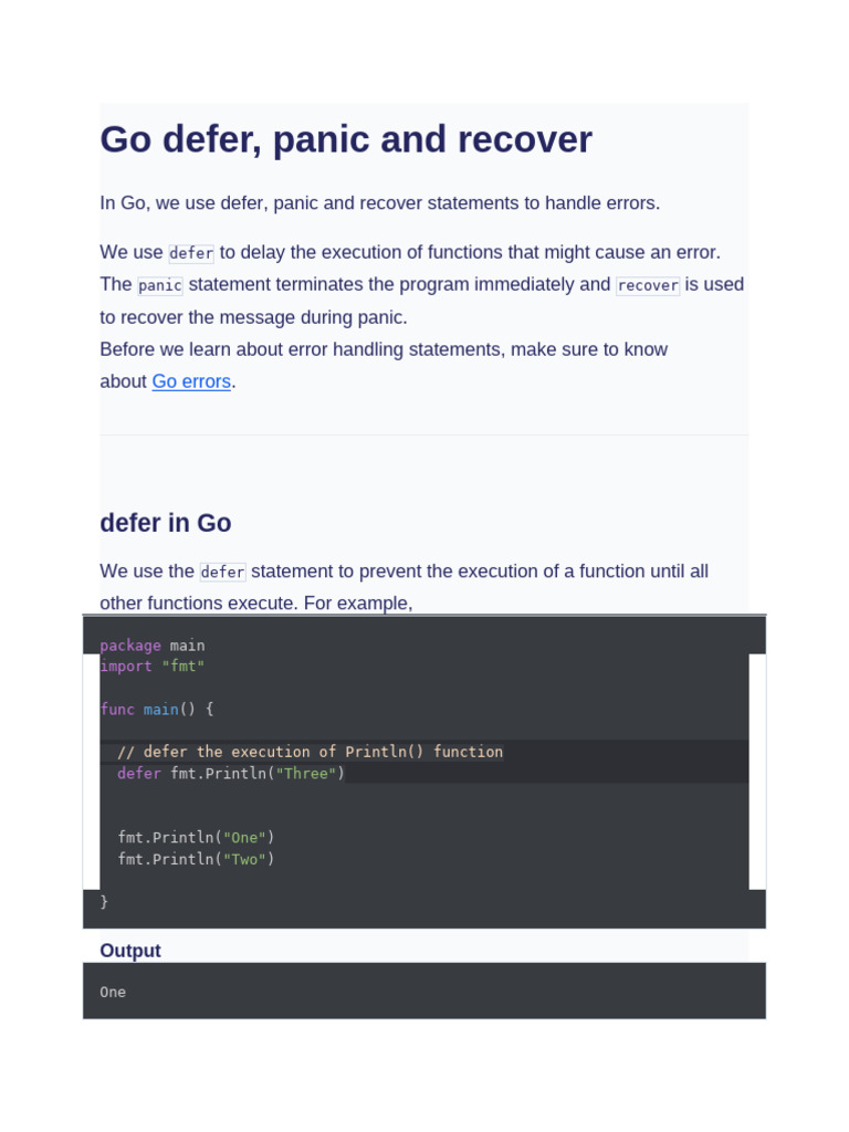 Go Defer, Panic and Recover | PDF | Computer Programming | Software Engineering