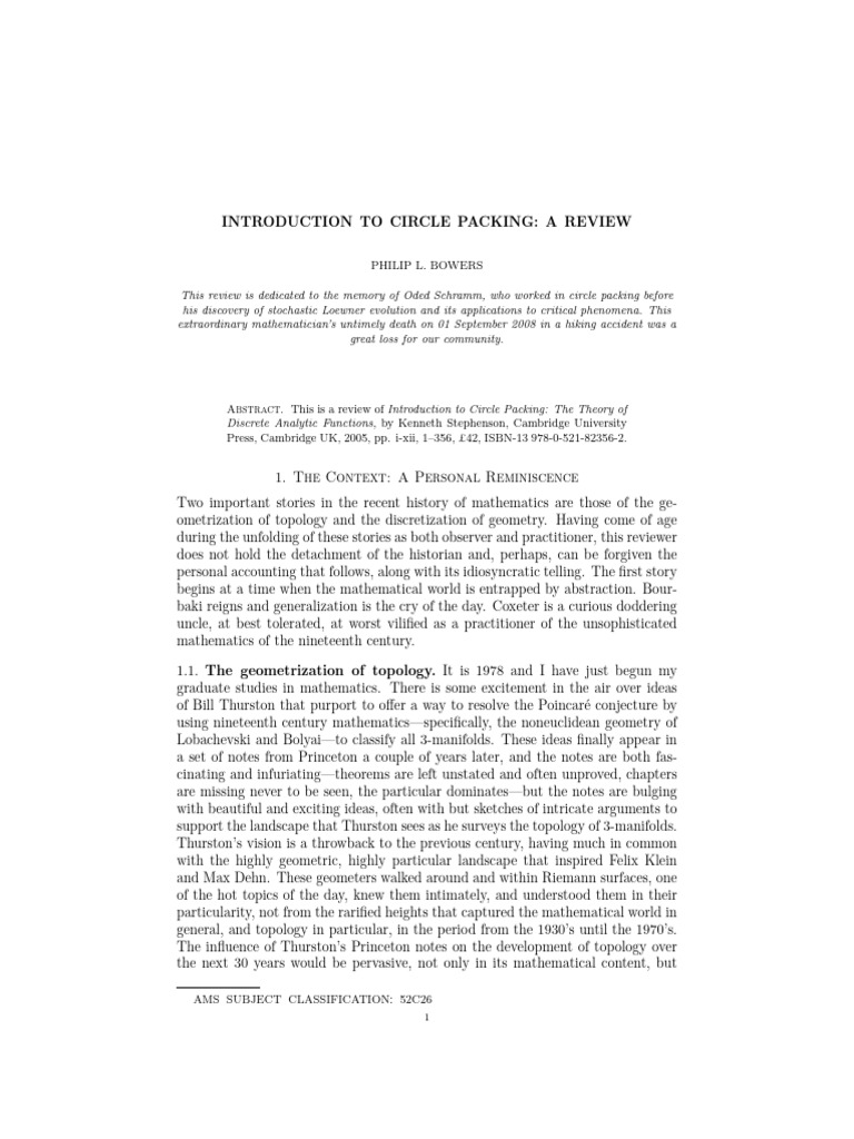 Introduction to Circle Packing A Review | PDF | Geometry | Combinatorics Introduction to Circle Packing A Review | PDF | Geometry | Combinatorics