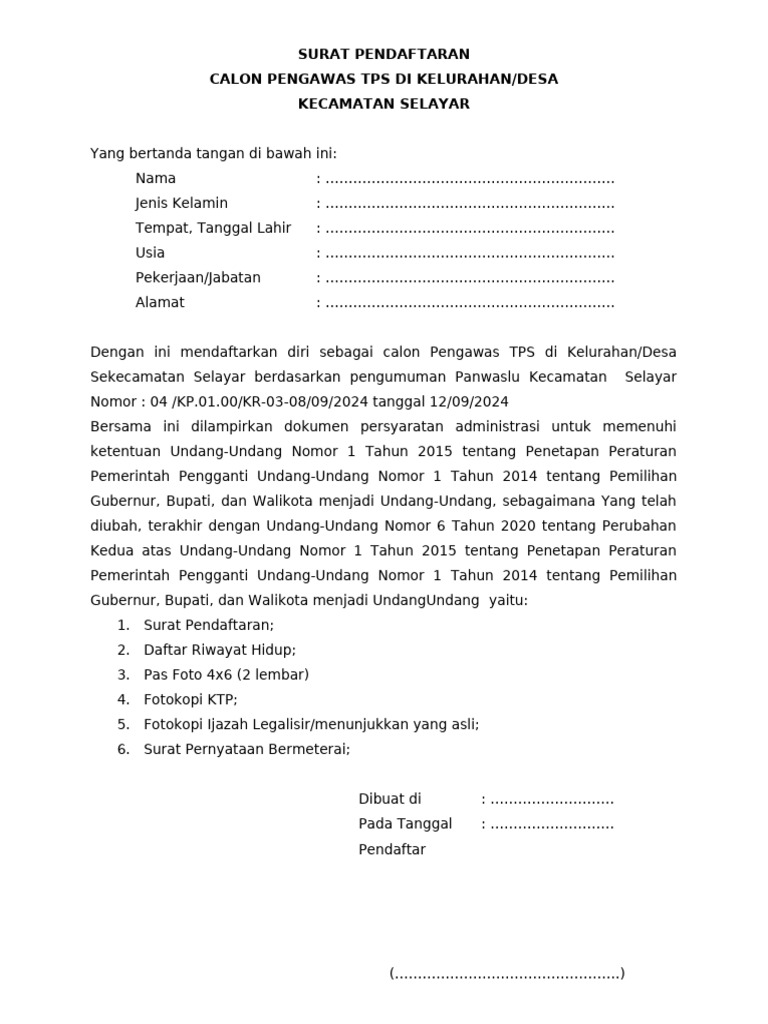 Surat Pendaftaran | PDF | Politik | Olahraga & Rekreasi