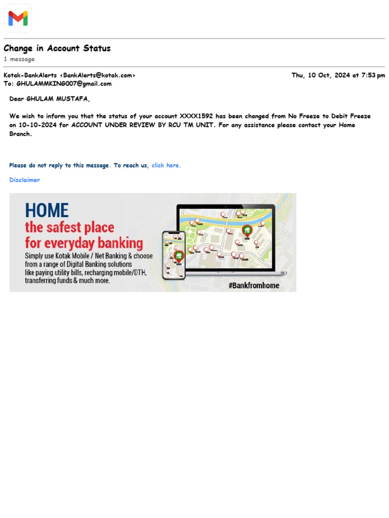 Gmail - Change in Account Status | PDF