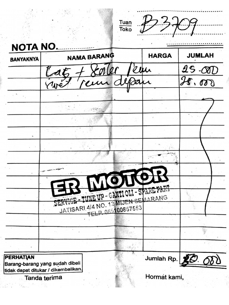 Nota Service Honda Mega Pro tgl 01 Mei 2019-2 | PDF