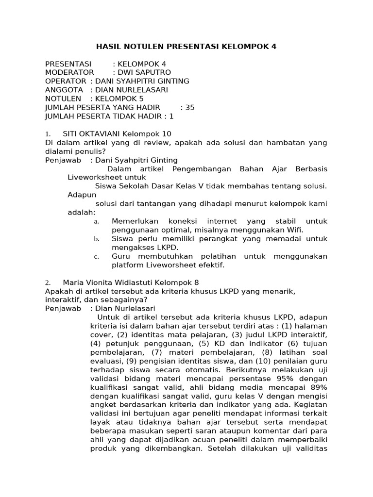 Hasil Notulen Presentasi | PDF