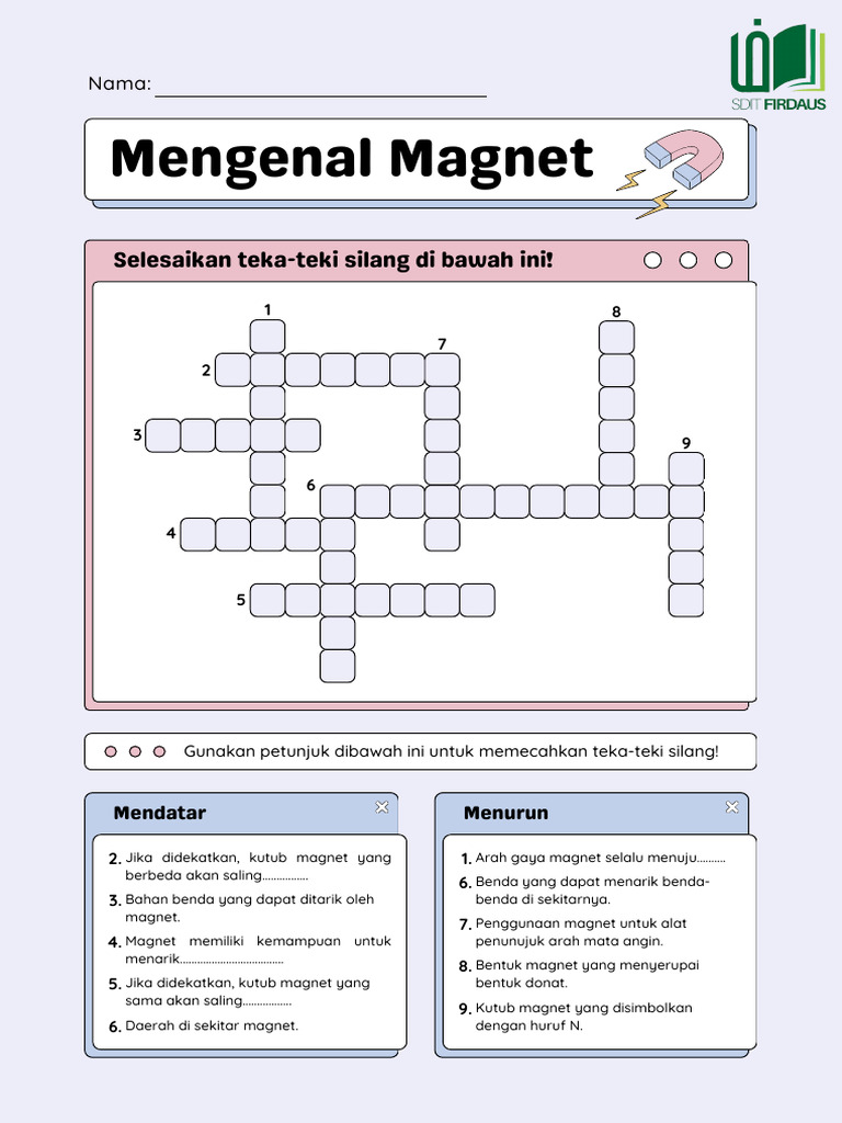 Magnet IPAS Lembar Kerja Pendidikan Teka-Teki Silang Biru Merah Garis ...