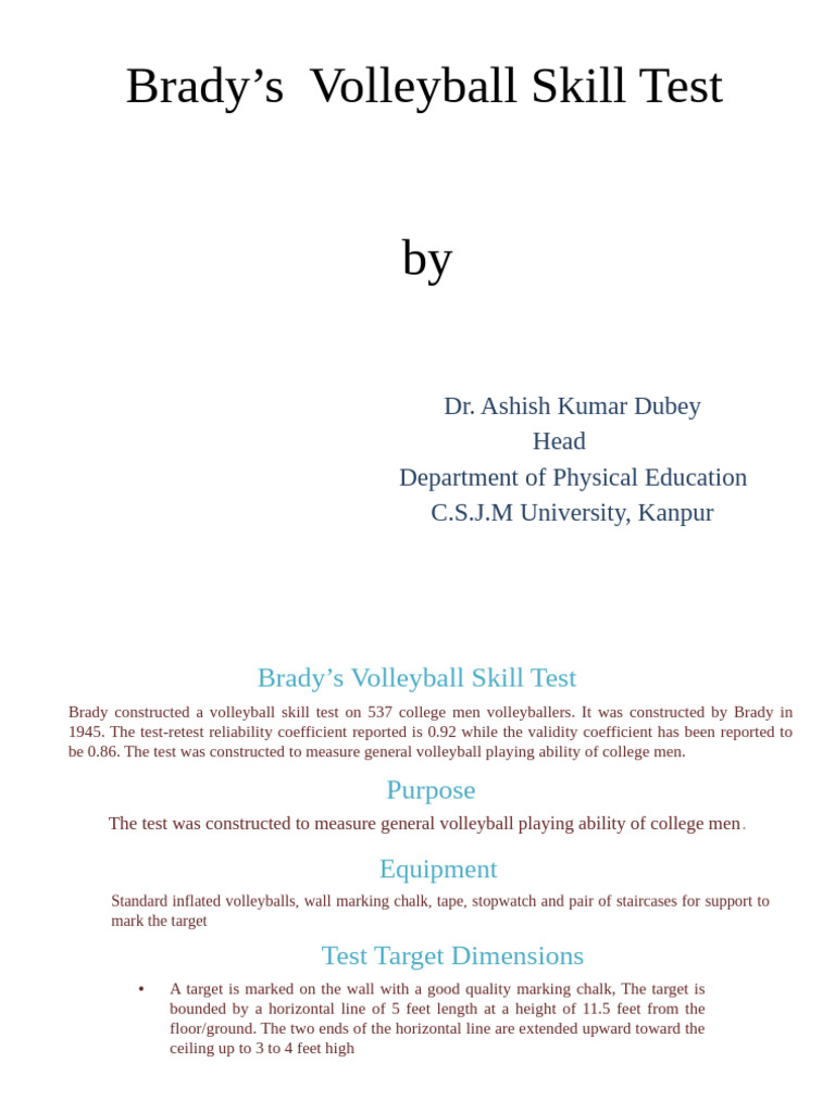 Brady's Volleyball Skill Test Overview | PDF