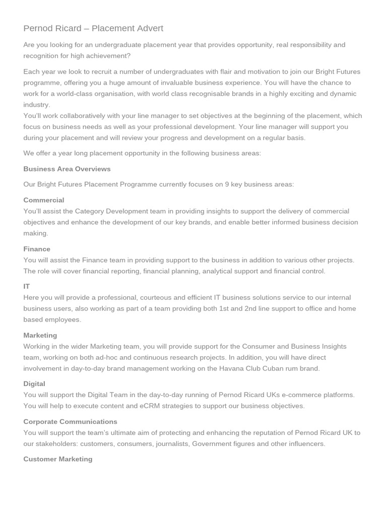 Job Description-Pernod Ricard | PDF | Business