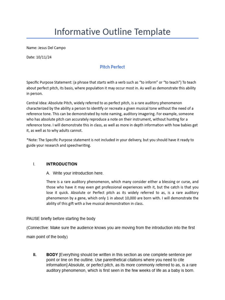 Informative Outline Template | PDF | Tone (Linguistics) | Pitch (Music)