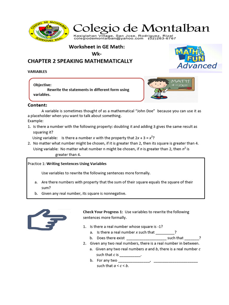 9A.-Worksheet-7-VARIABLES | PDF | Real Number | Numbers