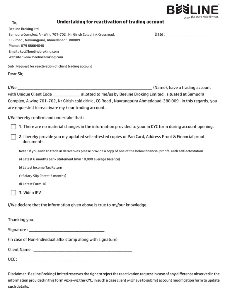 Trading Account Reactivation Request | PDF