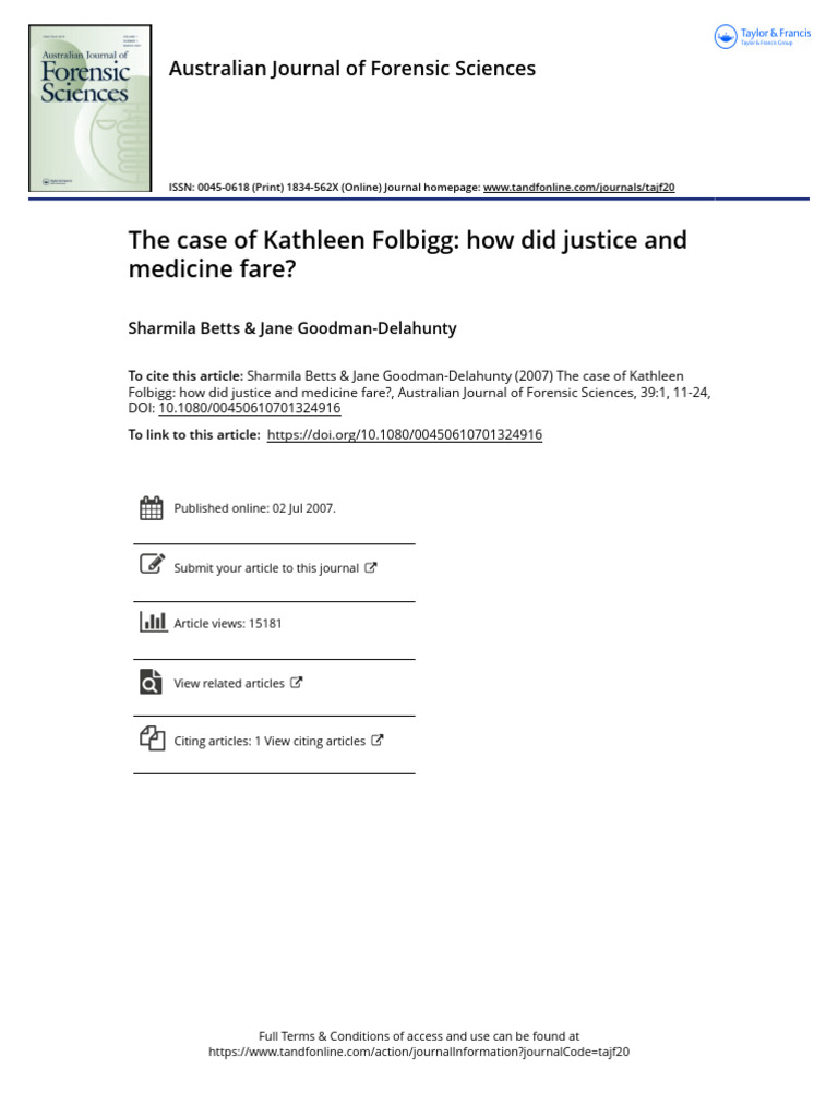 The Case of Kathleen Folbigg How Did Justice and Medicine Fare | PDF
