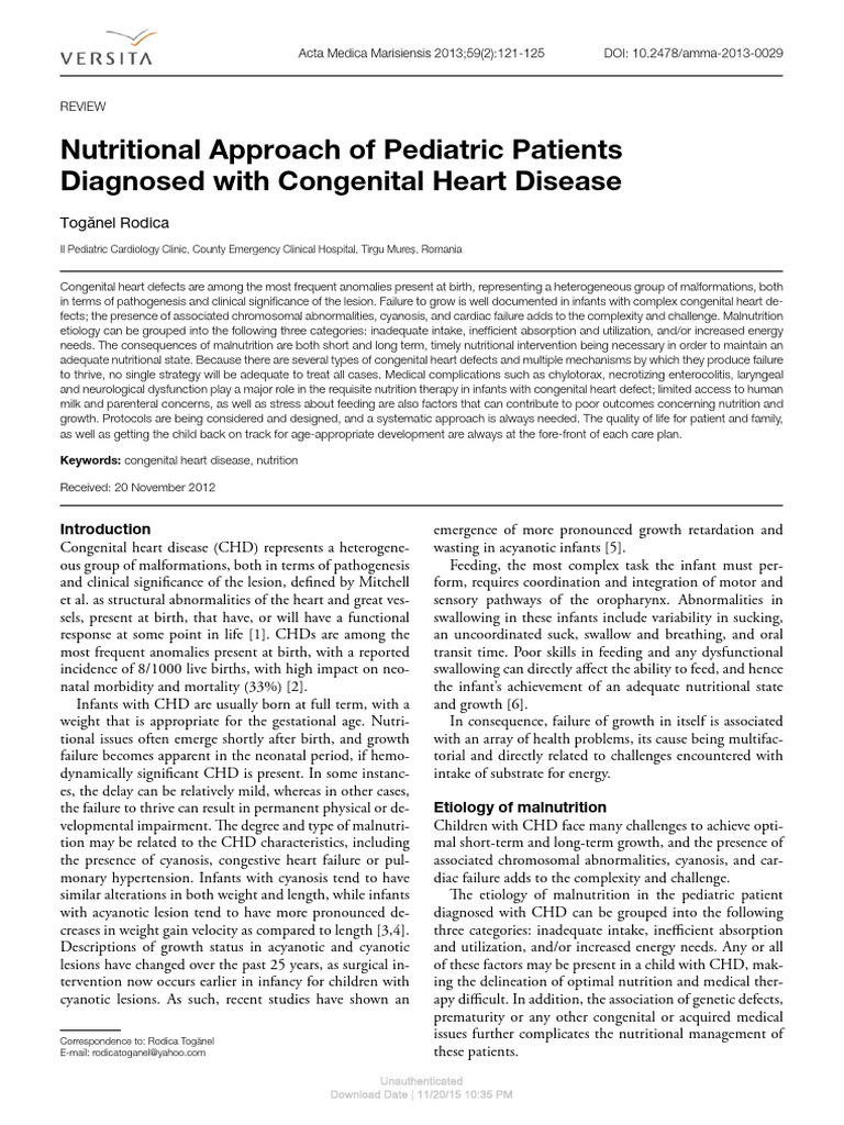 Nutritional Approach of Pediatric Patients Diagnos | PDF | Congenital ...