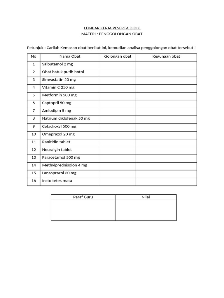LKPD Penggolongan Obat | PDF