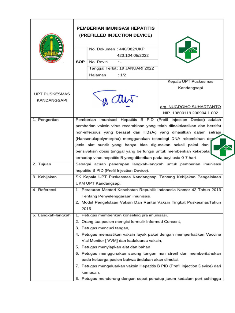 SOP Imunisasi Hepatitis B Bayi | PDF | Pengembangan Diri | Kesehatan ...