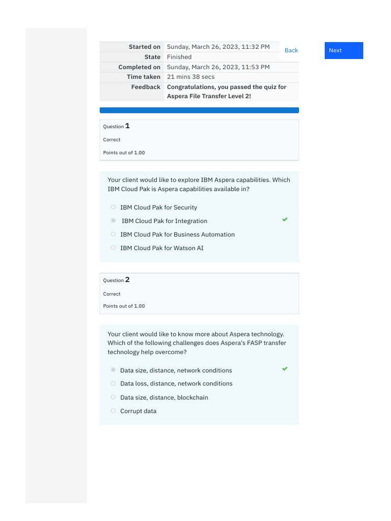 6. Aspera File Transfer Level 2 Quiz_ Attempt Review | PDF | Cloud Computing | Computer Architecture