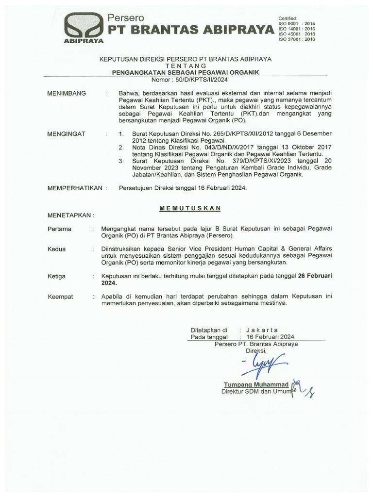 16-02-24 KPTS Pengangkatan PO (Upload) | PDF