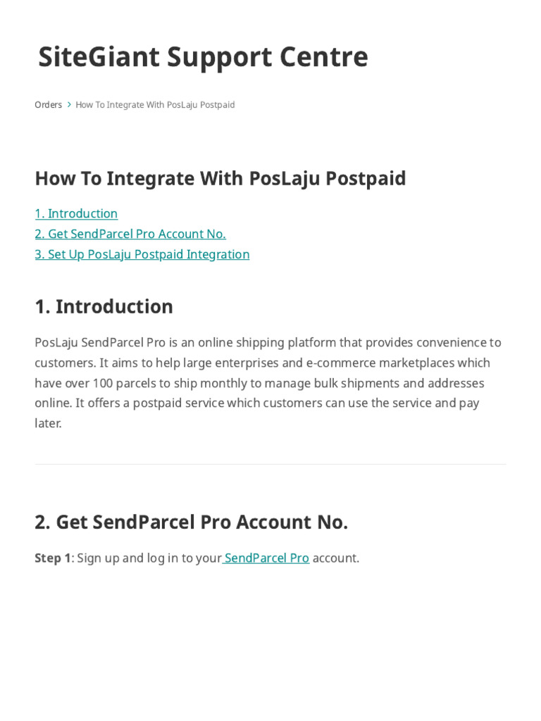 How To Integrate With PosLaju Postpaid - SiteGiant Support Centre | PDF