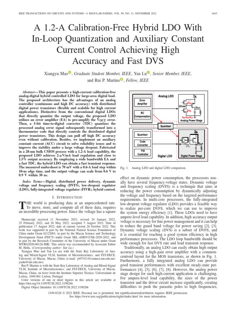 A 1.2-A Calibration-Free Hybrid LDO With In-Loop Quantization and ...