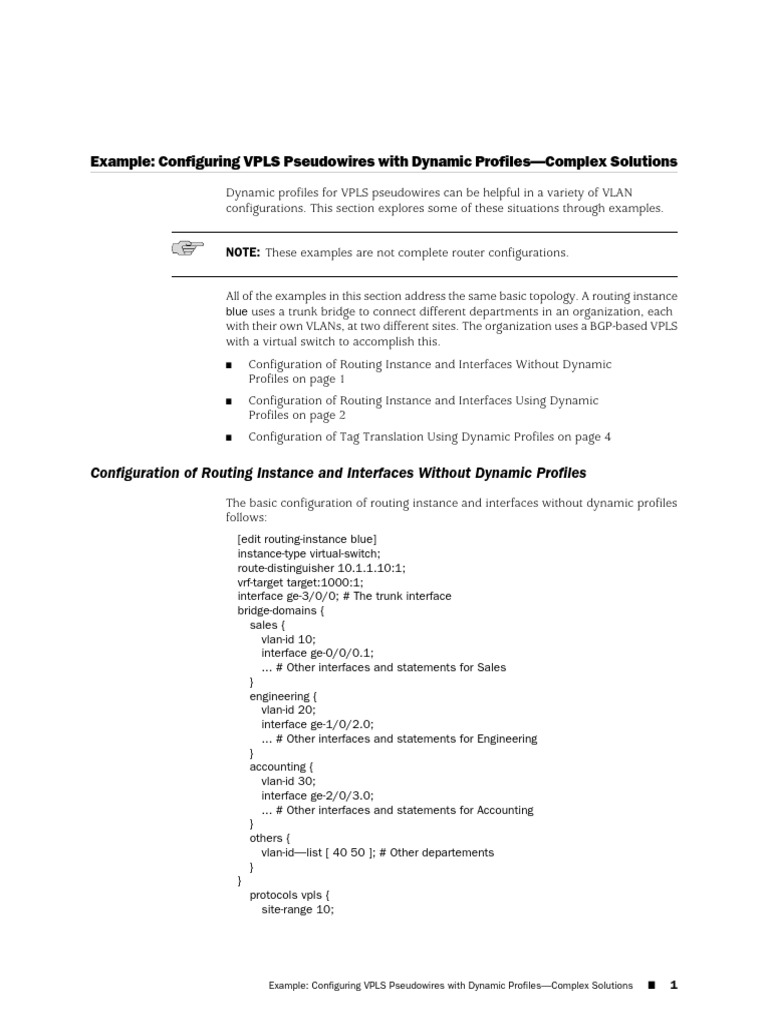 Layer 2 Vlans Dynamic Profiles For Vpls Pseudowires | PDF | Routing ...