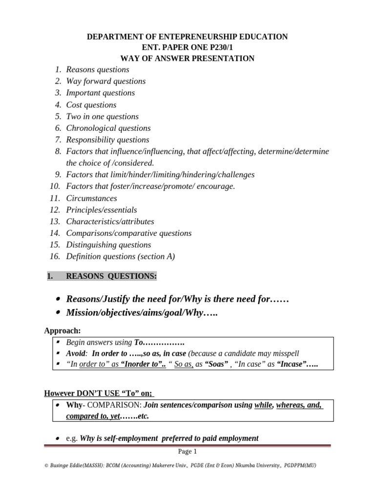 Entrepreneurship Education Answer Guide | PDF | Economies