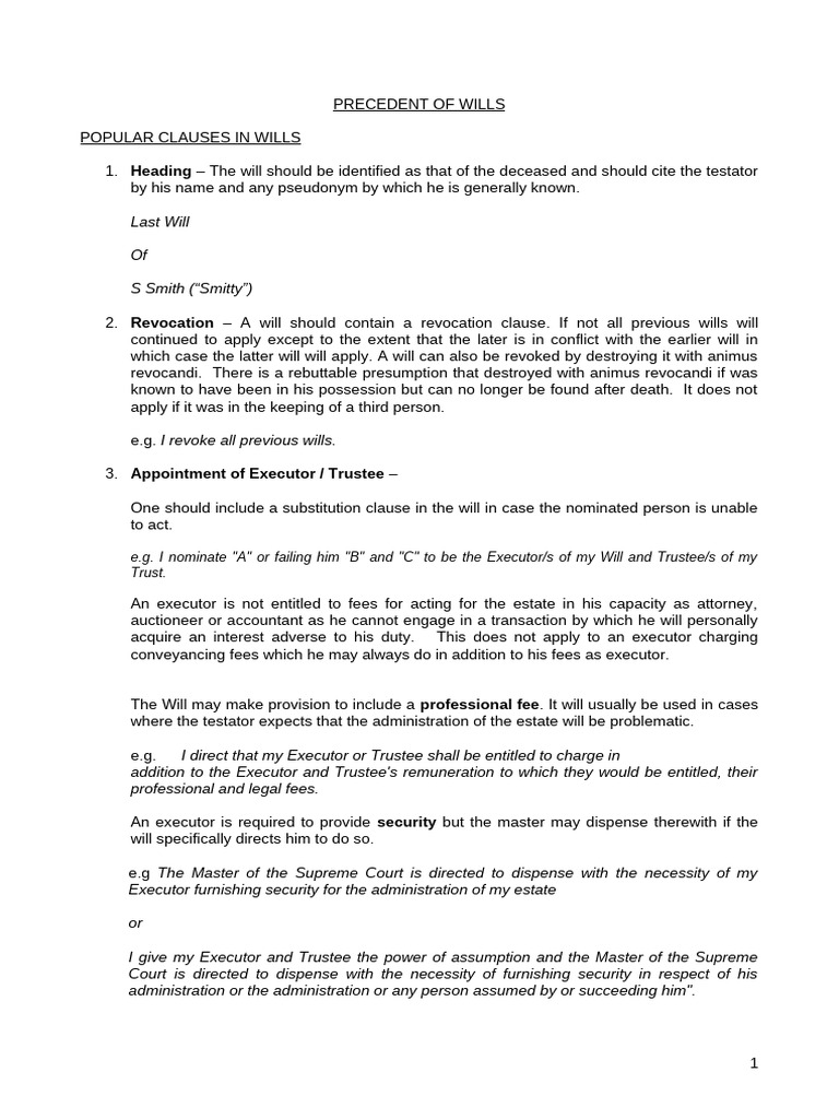 Key Clauses in Wills Explained | PDF | Will And Testament | Common Law