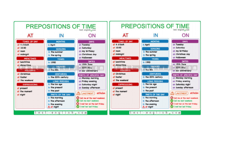 Prepositions of Time | PDF