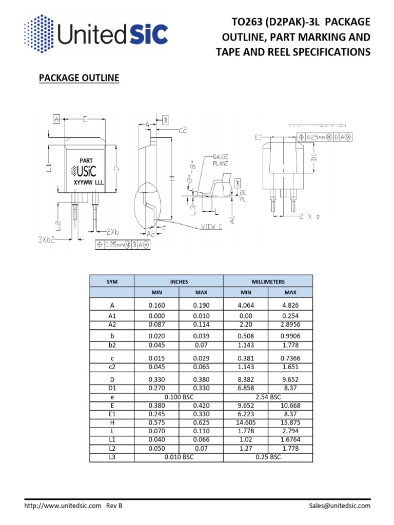 D2PAK-3L Outline, Marking and Tape & Reel Specifications | PDF | Technology & Engineering