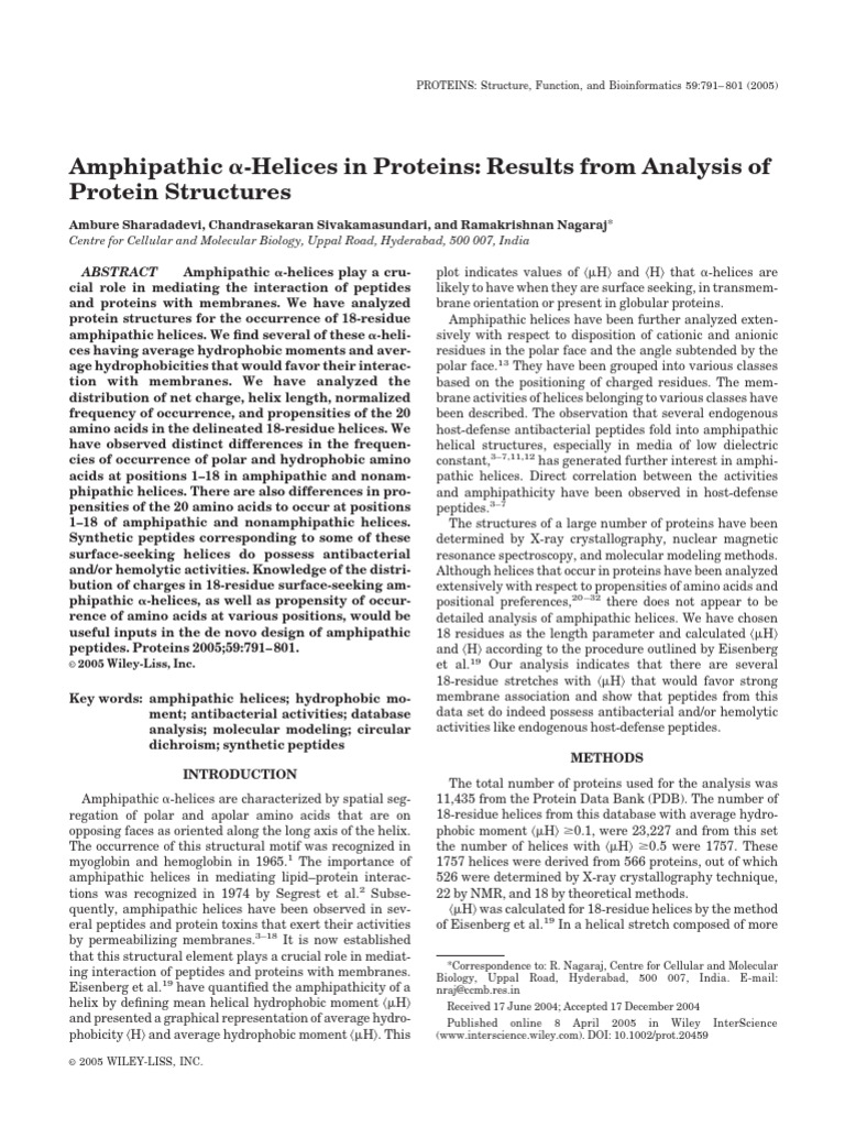 Amphipathic -Helices in Proteins- Results from Analysis ofProtein ...