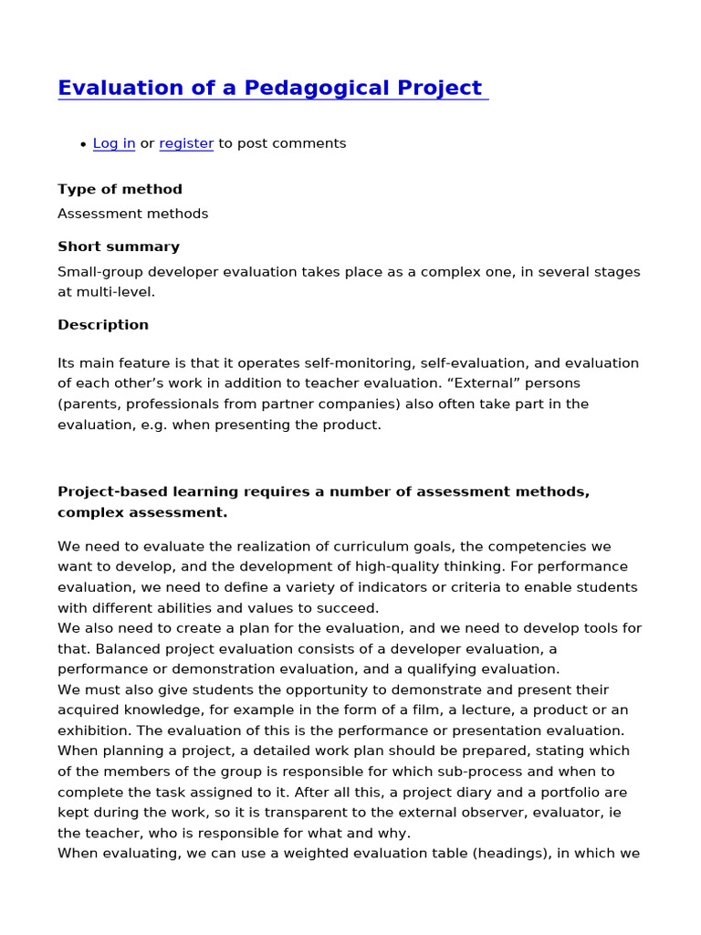 Evaluating Project-Based Learning Methods | PDF | Educational ...