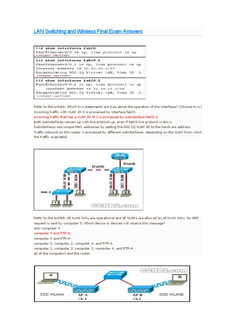 LAN Switching and Wireless Final Exam Answers | PDF | Network Switch | Computer Network
