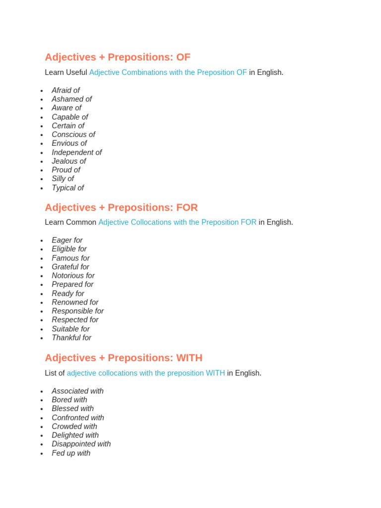 Adjectives + Preposition | PDF | Semantic Units