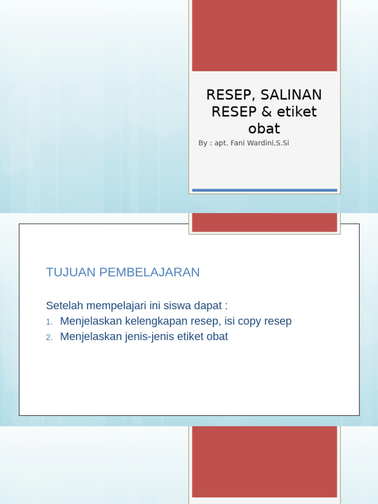 Resep, Salinan Resep & Etiket Obat | PDF