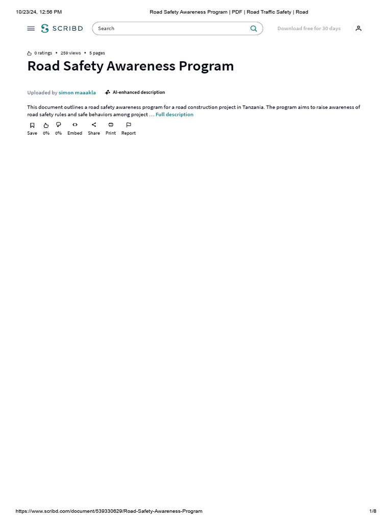 Road Safety Awareness Program - PDF - Road Traffic Safety - Road | PDF ...
