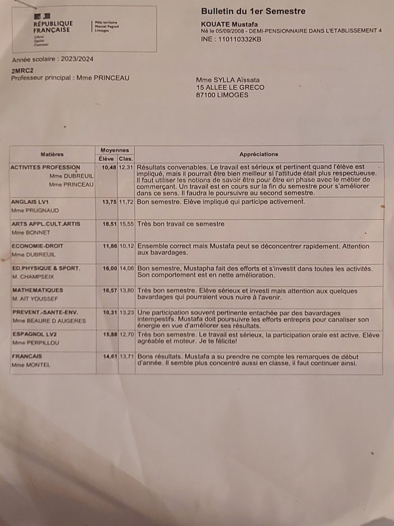 Bulettin 1er Semetre | PDF