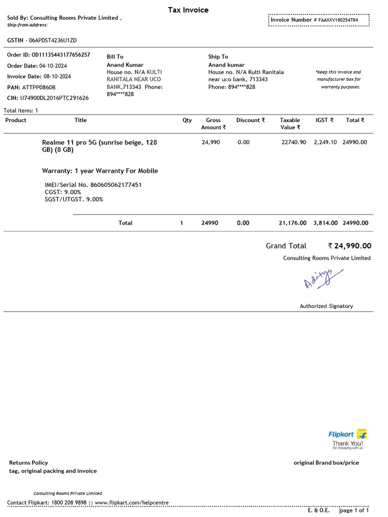 Flipkart Fake Bill | PDF | Taxes