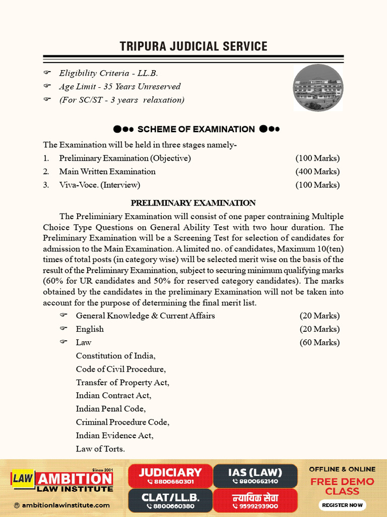 Tripura Judicial Service Exam Guide | PDF | Justice | Crime & Violence