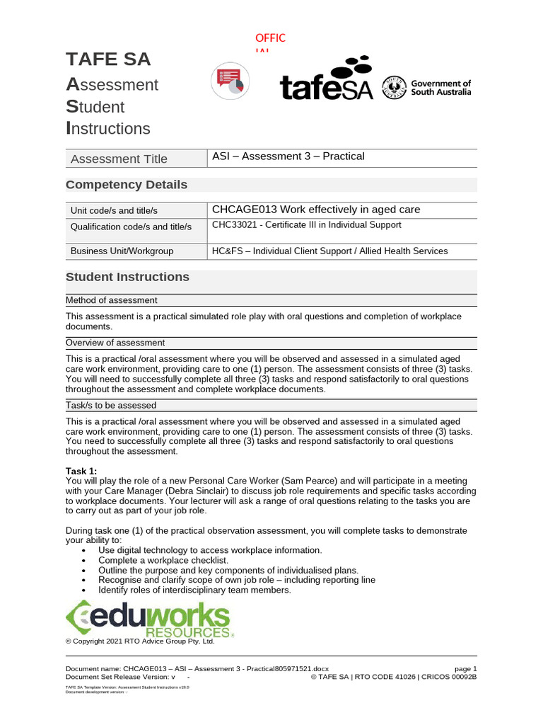 CHCAGE013 - ASI - Assessment 3 - Practical | PDF | Career & Growth