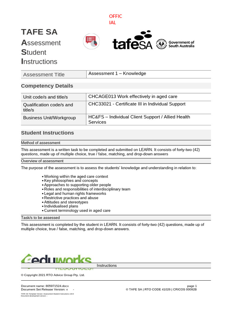 CHCAGE013 - ASI - Assessment 1 - Knowledge | PDF | Mental Health ...