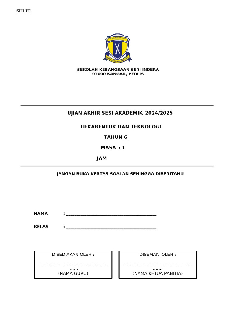 Cover Kertas Soalan Uasa 2024 | PDF | Seni