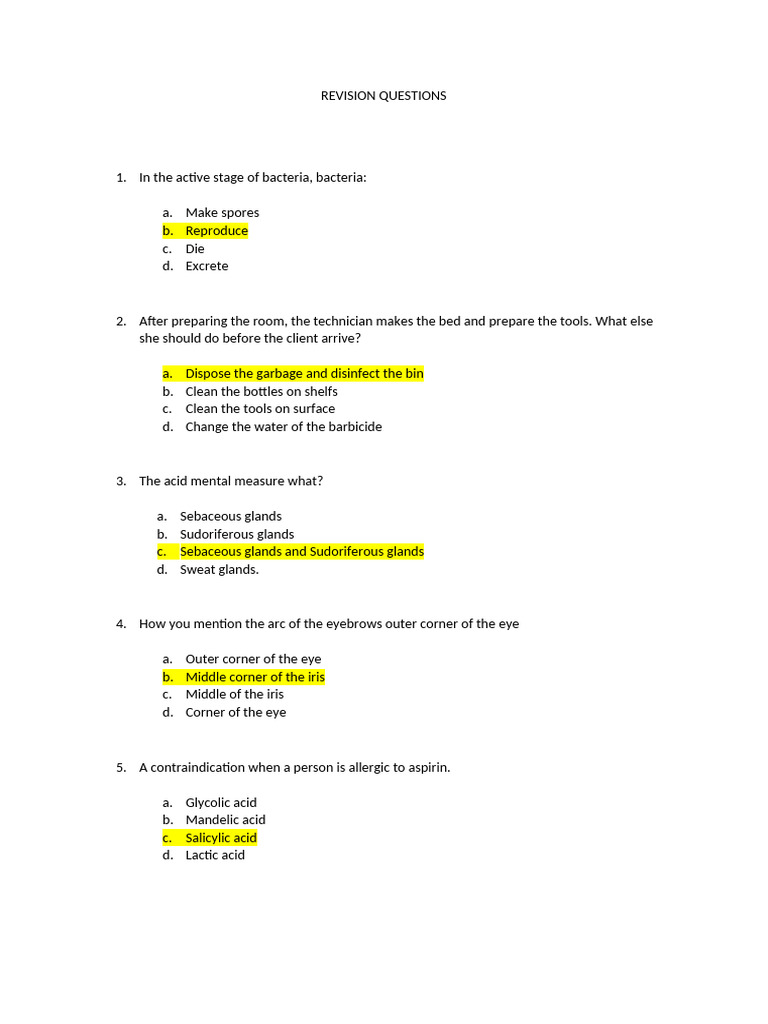 REVISION QUESTIONS-VIP correction | PDF | Skin | Medical Specialties