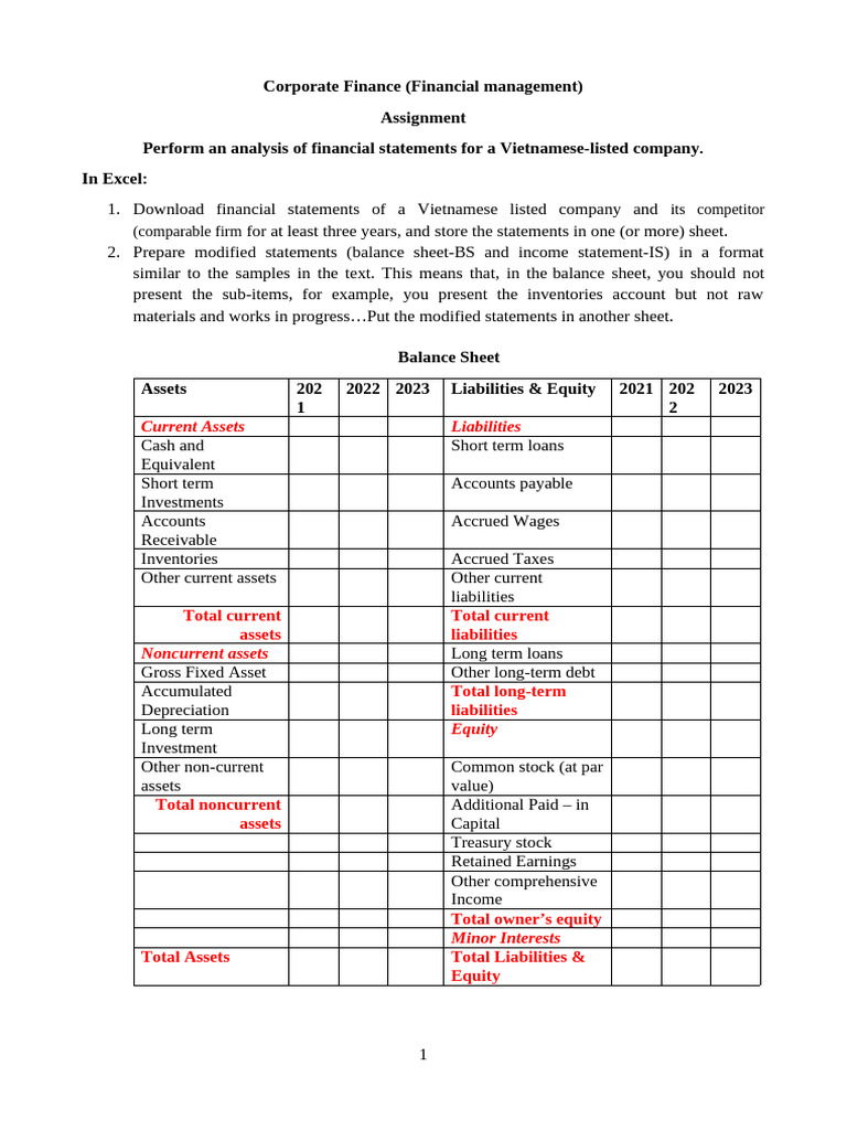 Assigment 1 Financial Statement Analysis | PDF | Equity (Finance) | Balance Sheet