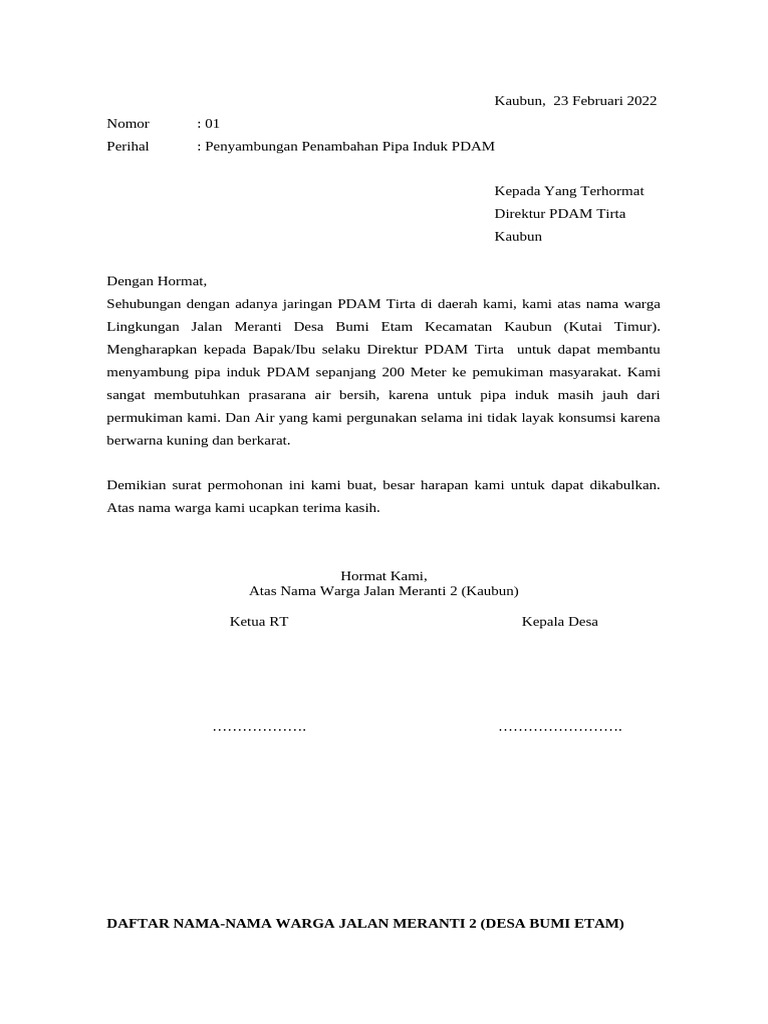Surat Pengajuan PDAM | PDF