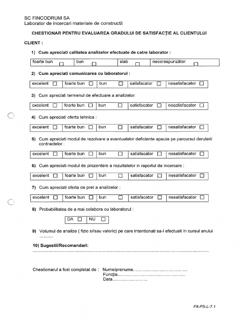 Chestionar Satisfactie 2024 | PDF