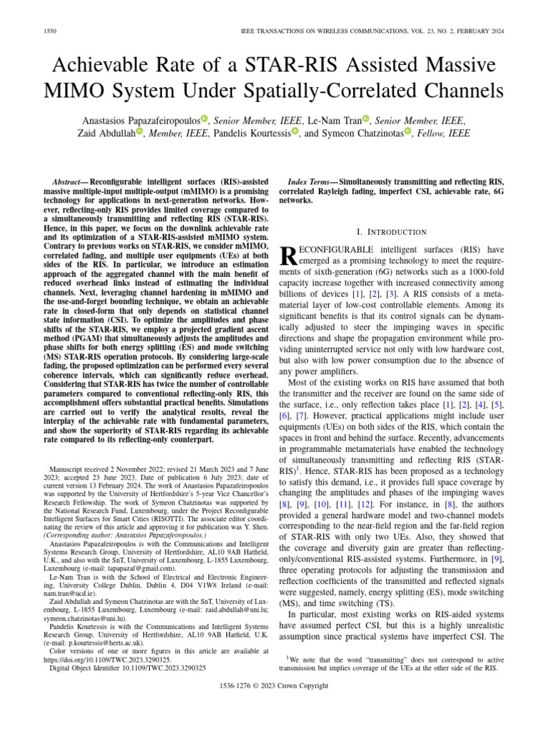 Achievable Rate Of A Star Ris Assisted Massive Mimo System Under