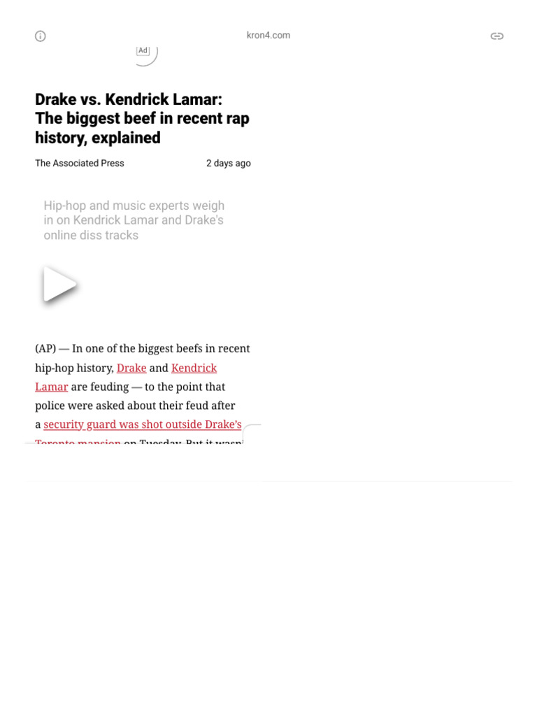 Drake vs. Kendrick Lamar - A Timeline of Their Rap Beef | PDF