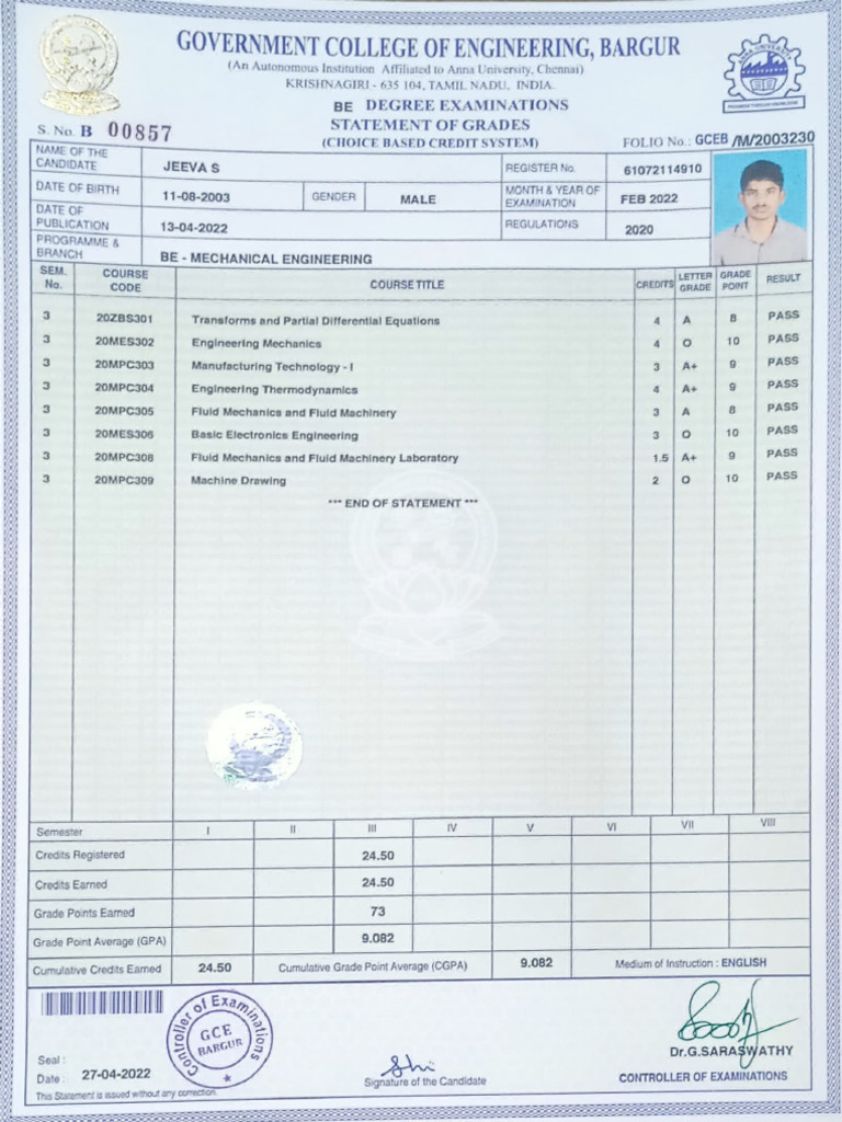 3rd sem mark sheet | PDF | Engineering