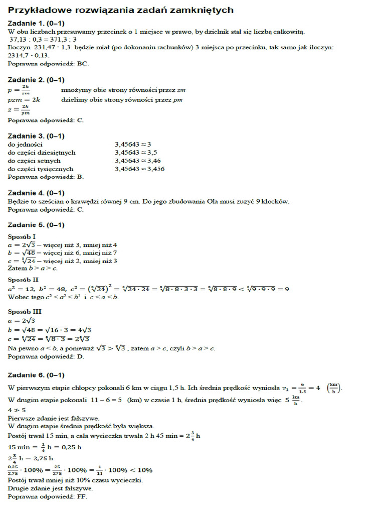 Arkusz 9 - Rozwiązania Uczniowie | PDF