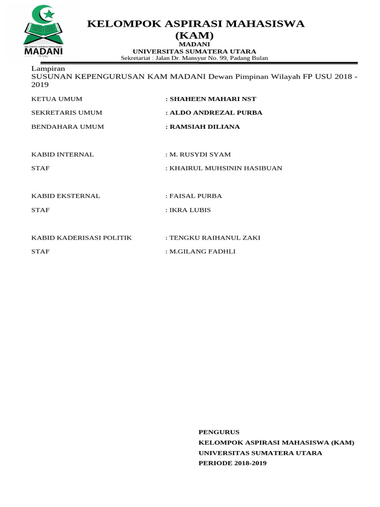 Susunan - Kepengurusan - (SK) Kam Madani | PDF