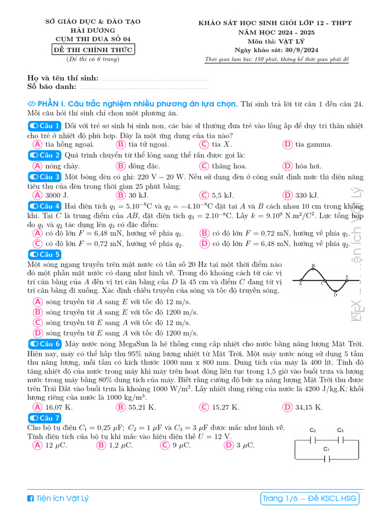 Đề Và Đáp Án Kscl Hsg - Cụm Thi Đua Số 4 - Hải Dương | PDF